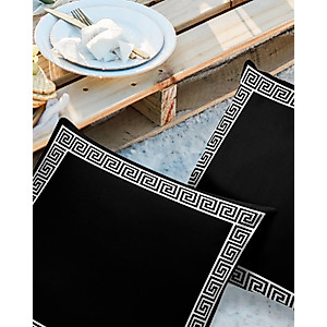 Funy Decor Waterproof Outdoor Throw Pillow Cover Geometric Greek Key Design Lumbar Pillowcases Set of 2 Black Decorative Patio Furniture Pillows for Couch Garden 18x18 inch