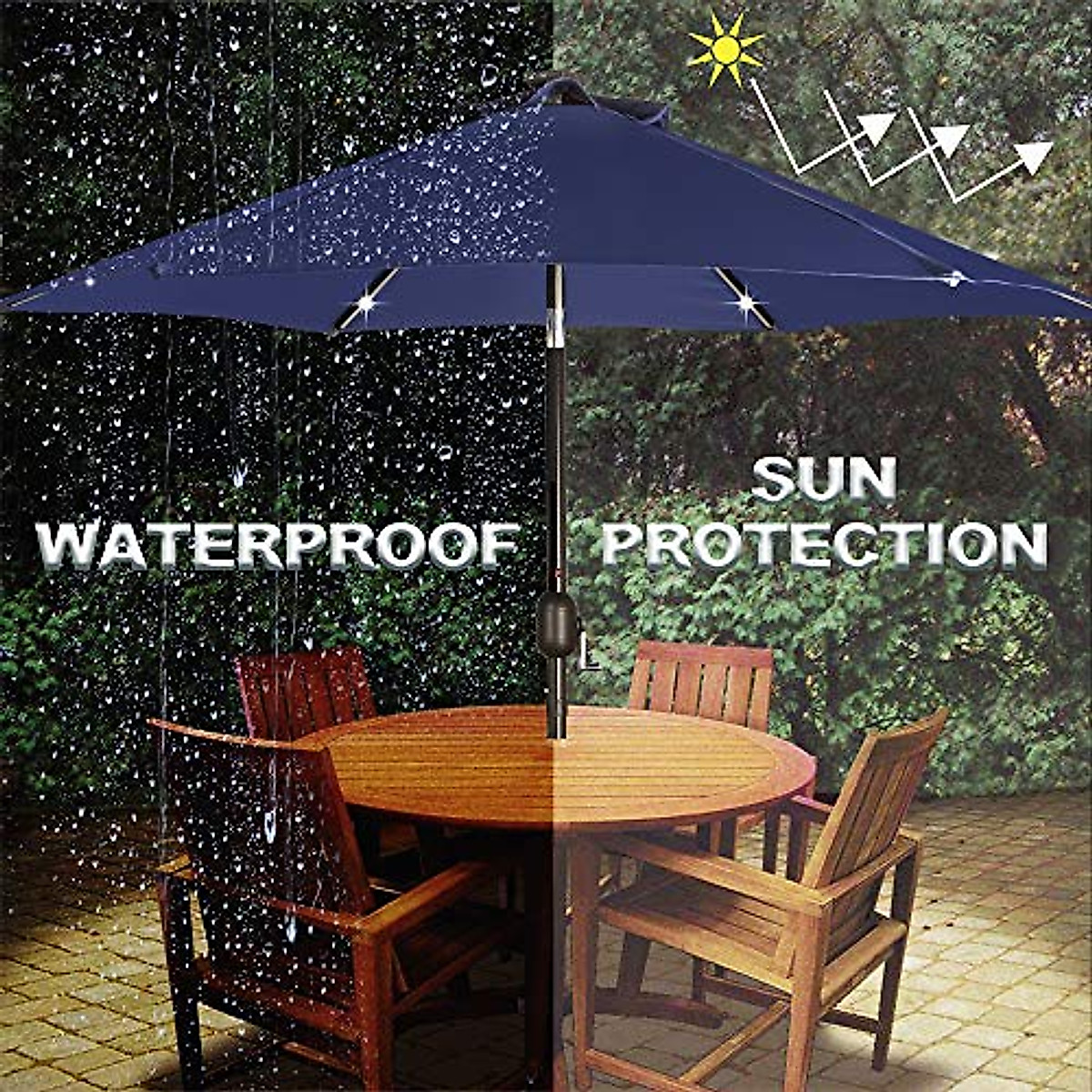 Blissun 7.5 ft Solar Umbrella 18 LED Lighted Patio Umbrella Table Market Umbrella with Tilt and Crank Outdoor Umbrella for Garden, Deck, Backyard, Pool and Beach (Navy Blue)