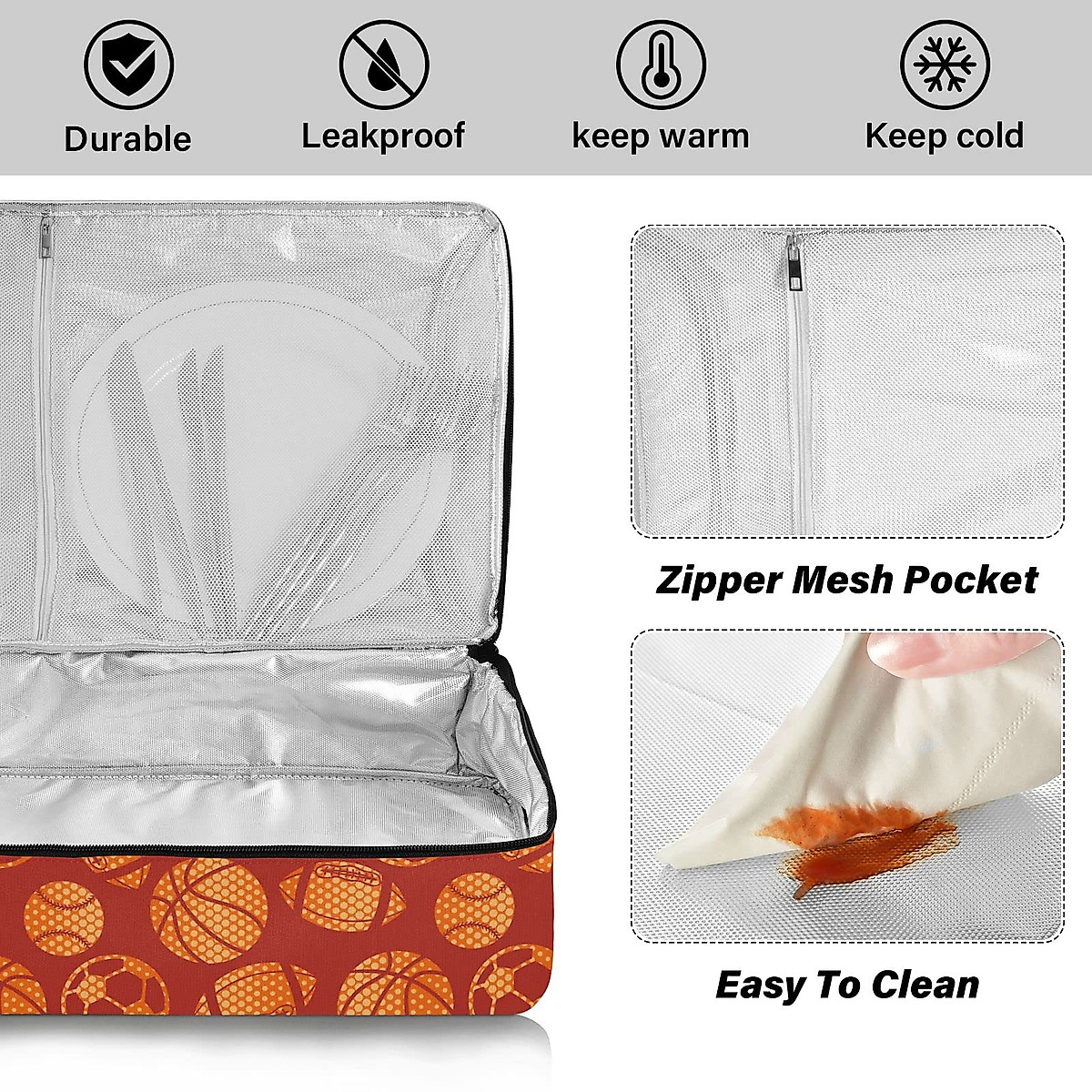 NFMILI Casserole Carrier for Hot Cold Ball Game Silhouette Print, Insulated Food Delivery Bag Reusable Warmer Carrier Bag with Inner Pocket Aesthetic Print 15.75×11.81×3.94 inch
