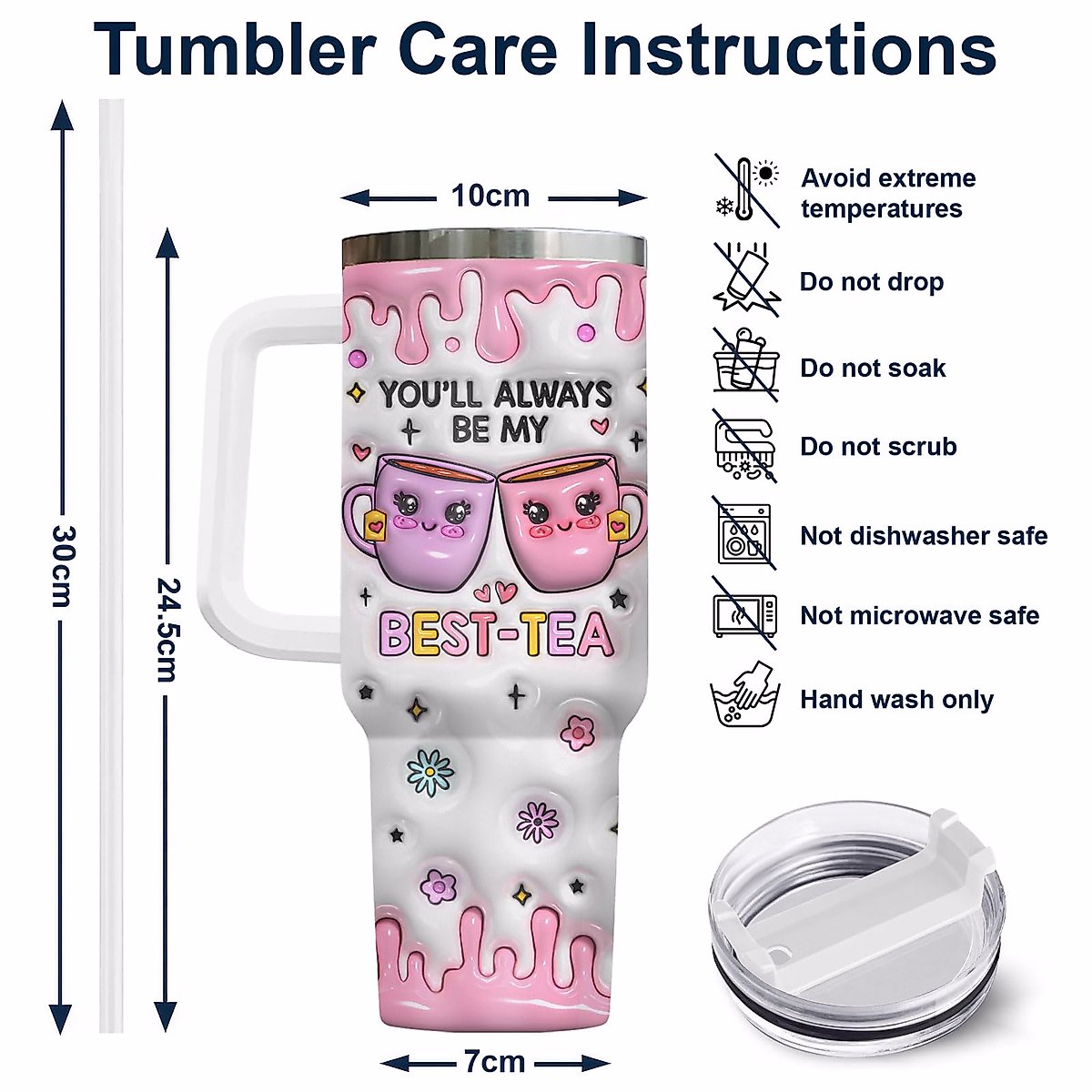 34HD Bestie Tumler with Handle & Straw, 40oz Stainless Steel Vacuum Insulated Best Friend Cup, Anniversary Christmas Birthday Gifts for Women Work Bestie Soul Sisters Best Friend