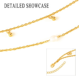 Wriidy Layered Beads Waist Chain Multilayer Bead Belly Chain Pearl Body Jewelry Accessories for Women(Gold/Silver) (Gold-fit for 31-38 inch waist)