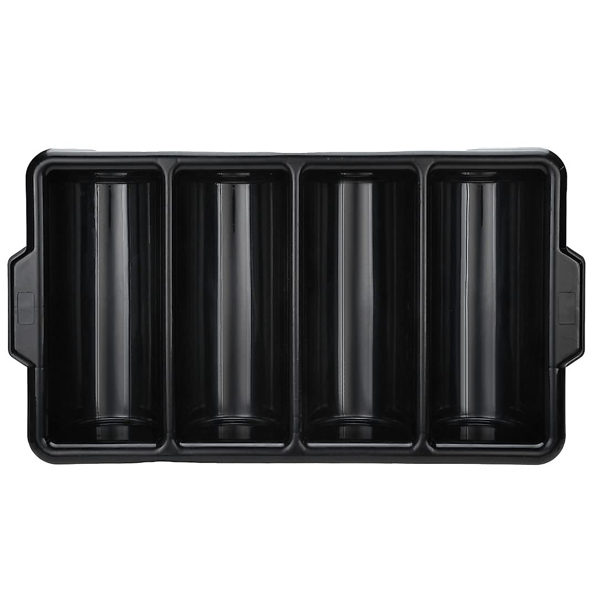 RW Clean 21.9 x 14.2 x 3.5 Inch Silverware Organizer, 1 Crack-Resistant Cutlery Tray - 4 Compartments, Built-In Handles, Black Plastic Utensils Drawer Holder, Wrap-Resistant, For Kitchen Organization