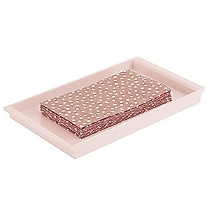 mDesign Plastic Bathroom Counter Tray and Organizer - Perfume, Guest Hand Towel, Makeup, and Accessory Holder Tray for Bathroom Countertop and Vanity - Petal Collection - Light Pink