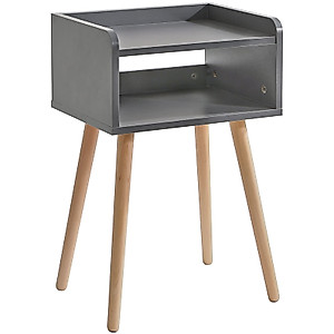 IBUYKE Nightstand, Mid-Century Modern Bedside Table with Solid Wood Legs, Minimalist and Practical End Side Table with Open Storage Shelf, for Living Room/Bedroom/Office, Grey UWNS003G