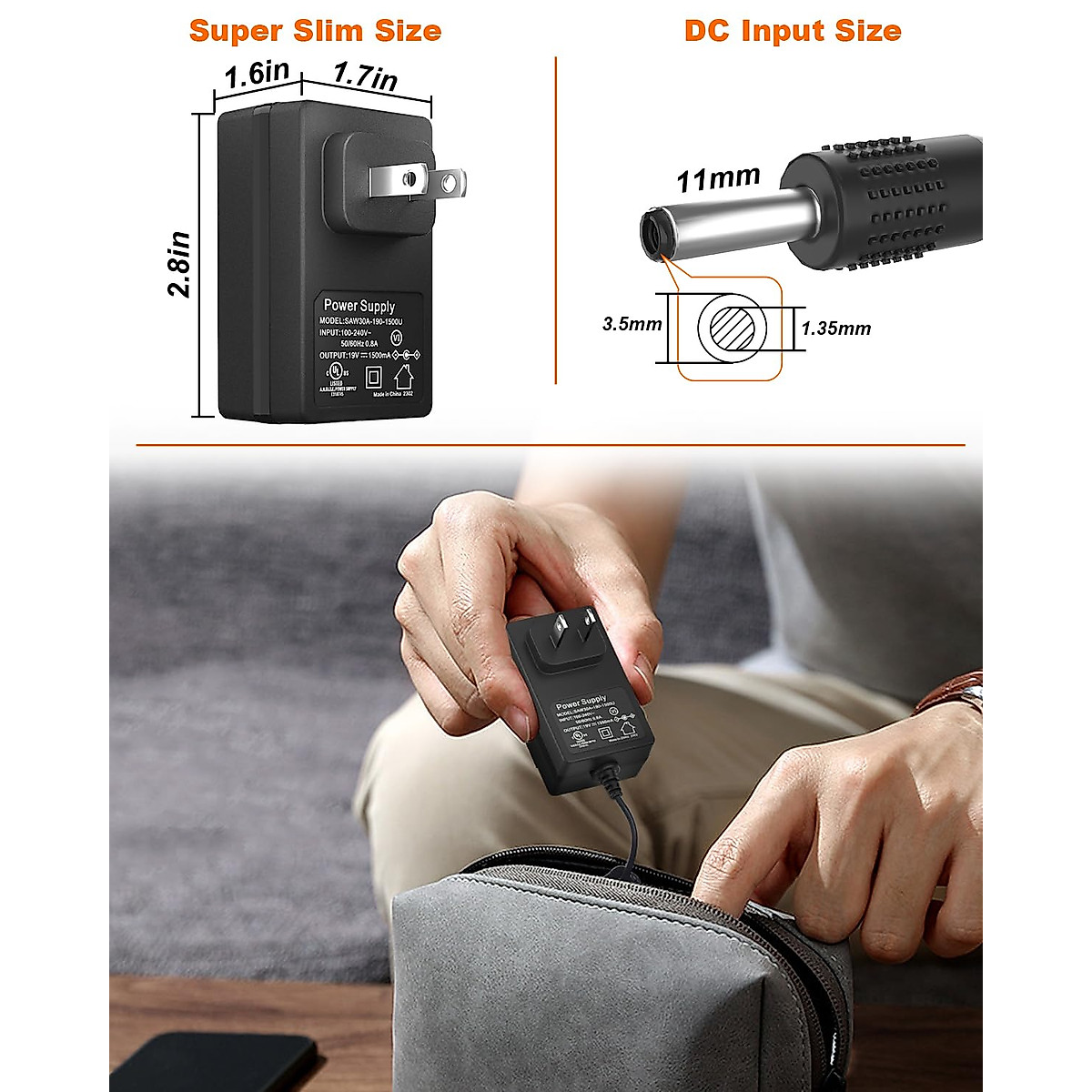 MARBERO 19V AC/DC Adapter Power Cord Power Supply Plug Compatible with MARBERO M82 M82MAX M822 M822MAX M87 M88 M168 Portable Power Station Solar Generator Lithium Battery 1.5A Wall Adapter Charger