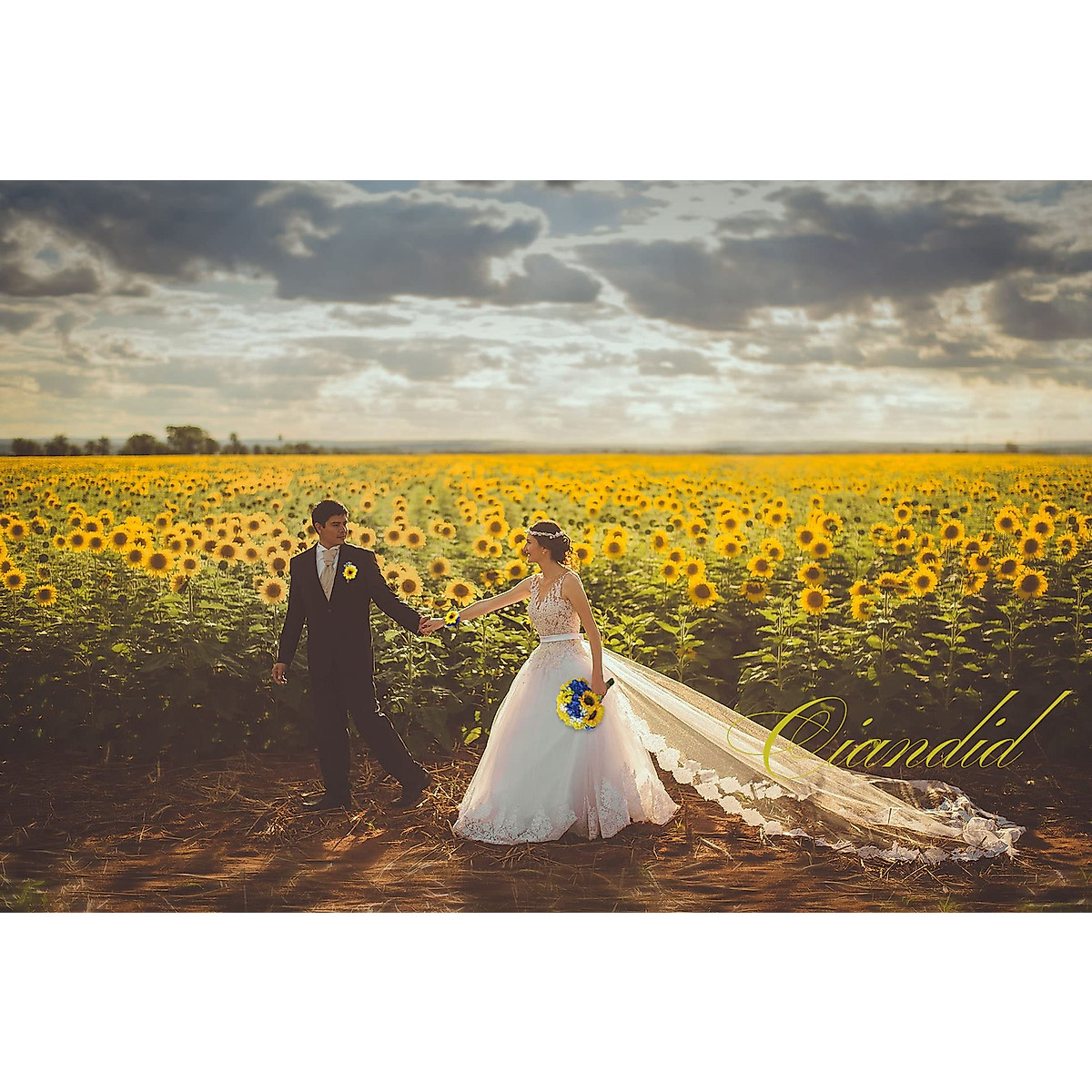 Ciandid Sunflower Wrist Corsage and Boutonniere Set for Wedding, 3PC Groom Boutonniere & 3PC Bride Wrist Corsage Wristlet Band Bracelet Artificial Flower for Wedding Ceremony Party Prom