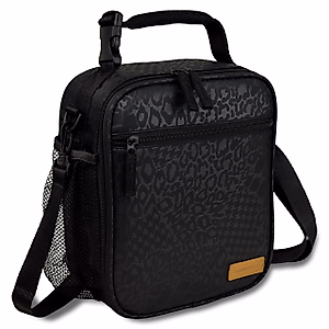SIBOFUEGO Insulated lunch Box for Men Women - Cute Reusable Lunch Bag for Adult ，Small Lunchbox with Adjustable Shoulder Strap, Durable Cooler Tote Bag for Work Office Picnic Beach (Black Leopard)