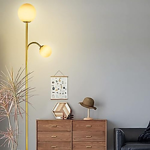 bulbeats Dimmable Globe Floor Lamp, Gold Standing Lamp with Adjustable Reading Light 3000K 6W G9 Bulbs, Industrial Tall Lamp for Living Room Bedroom Mid Century Modern Decor