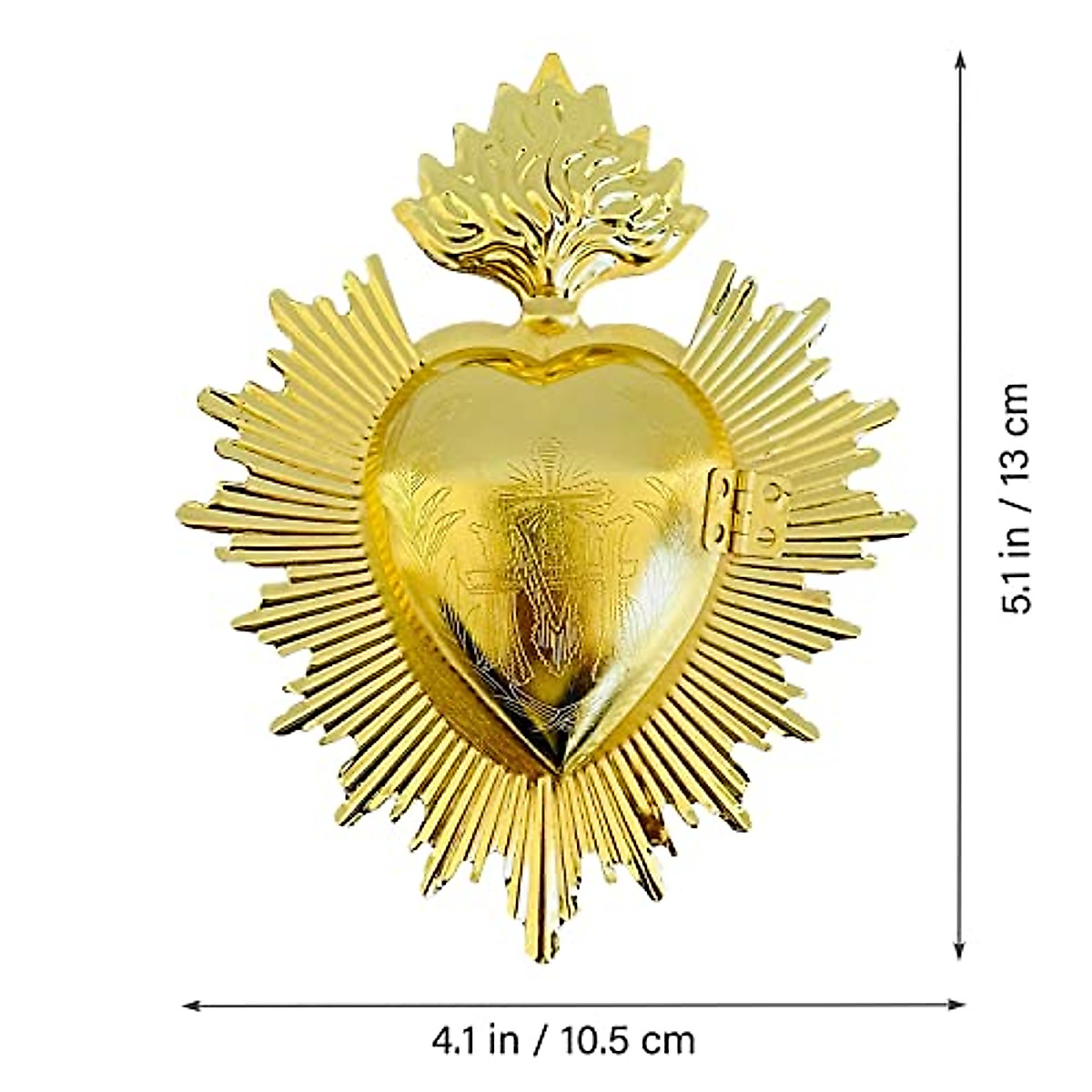 ESNOY Sacred Heart, Gold Metal Milagro Heart Wall Ornament, Mexican Home Eclectic Decor, Heart Box Catholic Gift for First Holy Communion Confirmation Housewarming Christmas