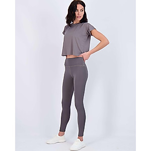 Real Essentials 5 Pack: Womens Crop Top High Waist Quick Dry Fit Active Wear Yoga Workout Athletic Running Gym Exercise Ladies Short Sleeve Crew Neck Moisture Wicking Tees T-Shirt Summer - Set 10, S