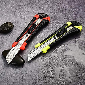 Retractable Utility Knife, Box Cutter, 12 Blades, Premium Rubbered Handle, Wide Razor, Smooth Mechanism, Office and Home use, for Cartons/ Rope/Cable Ties/ Handcraft, Random Color, by Lambery