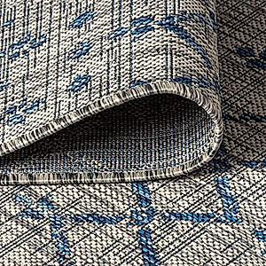 JONATHAN Y SMB108A-3 Ourika Moroccan Geometric Textured Weave Indoor Outdoor Area Rug, Bohemian, Rustic, Scandinavian Easy Cleaning,Bedroom,Kitchen,Backyard,Patio,Non Shedding, Light Gray/Navy, 3 X 5