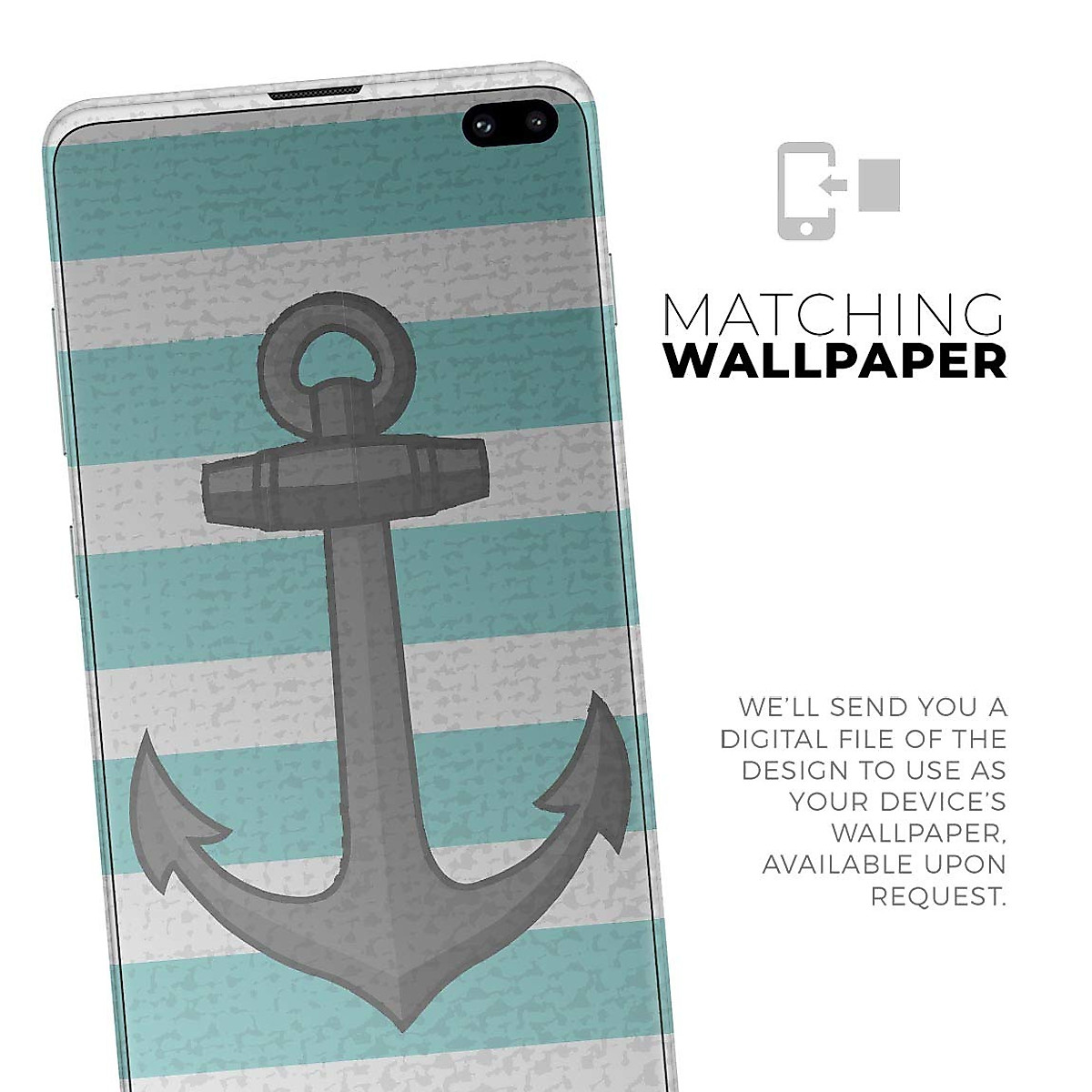 DesignSkinz Teal Stripes with Gray Nautical Anchor Protective Vinyl Decal Wrap Skin Cover Compatible with The Samsung Galaxy S20 (Screen Trim & Back Glass Skin)