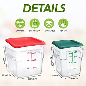 Lallisa 4 Pcs 6 Qt and 4 Qt Food Storage Containers with Lids and Handles Square Food Containers with Scales Polycarbonate Air Tight Containers for Home Storage Kitchen Restaurant