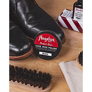 Angelus Shoe Shine Kit, Black- Boot and Shoe Polish Wax, Shoe Cream 3oz, Horsehair Brush, Dauber, and Cloth | 5 Piece Set
