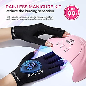 modelones Gel UV LED Nail Lamp with UV Gloves Kit, 48W Nail Dryer with 3 Timer Settings and Automatic Sensor for Cures All Nail Polish, Professional UPF99+ UV Protection Gloves for Nail Art Manicure