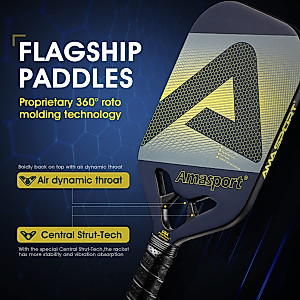 Matrix Pickleball Paddle Explore 003 - Graphite Textured Surface - Diamond Cutting Air Dynamic Throat Pickleball Elongated Rackets with Large Sweet Spot, More Power & Reach