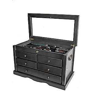 DisplayGifts Collector's Choice Solid Wood Knife Display Case Tool Storage Cabinet w/ 5 Drawer Gallery Quality Black