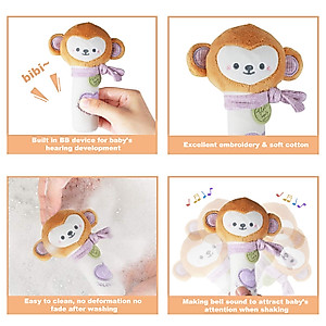 Funsland Baby Rattles Toys Soft Plush Hand Rattles Hand Grip Toys Stuffed Animal Rattles Shaker for 3 6 9 12 Months Infants Newborn 2 Pack
