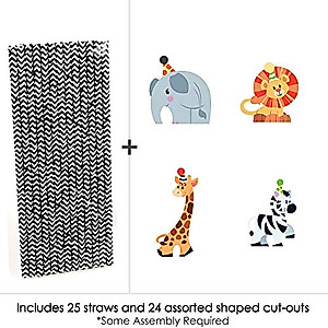 Jungle Party Animals - Paper Straw Decor - Safari Zoo Animal Birthday Party or Baby Shower Striped Decorative Straws - Set of 24