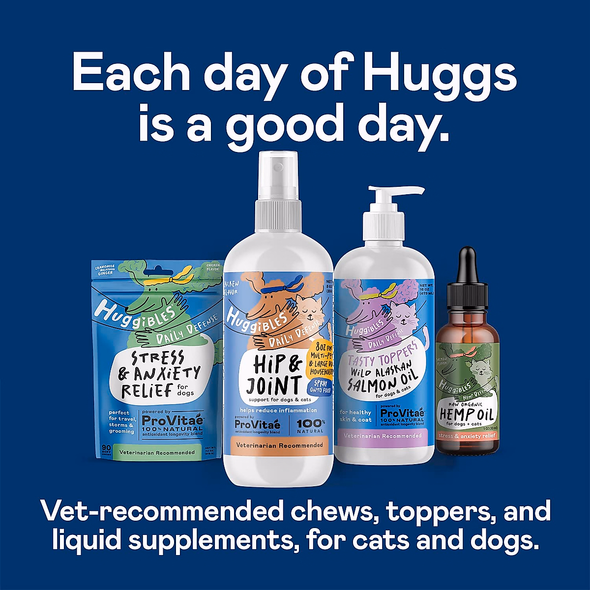 Huggibles Hip & Joint Support Liquid Supplement for Dogs & Cats – Daily Supplement for Mobility Support with Glucosamine, MSM, Chondroitin – Reduce Pain & Inflammation – Antioxidants for Longevity
