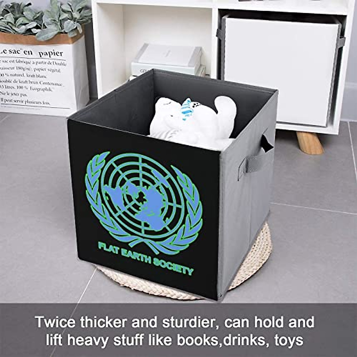 Flat Earth Society Collapsible Storage Bins Basics Folding Fabric Storage Cubes Organizer Boxes with Handles