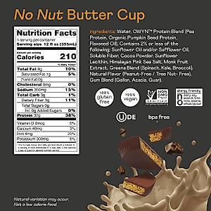 OWYN Only What You Need Pro Elite Vegan Plant Based High Protein Keto Shake, No Nut Butter Cup, Zero Sugar, 32g Protein, Omega-3, Prebiotics, Superfoods Greens for Workout and Recovery, 0g Net Carbs