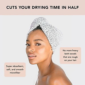 Kitsch Microfiber Hair Towel Wrap - Quick Dry Curly Hair Wraps for Women Wet Hair | Microfiber Towel for Hair | Hair Drying Towel Wrap | Hair Towels for Women | Hair Turban for Wet Hair (Micro Dot)
