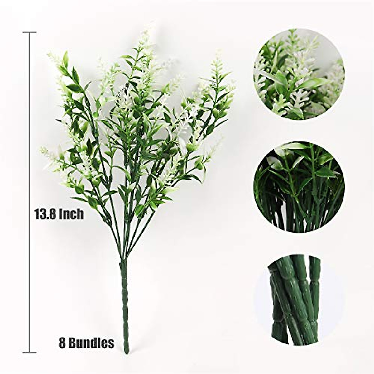 RECUTMS Artificial Plants Lavender, 8 Bundles Outdoor UV Resistant Greenery Fake Shrubs Simulation Plants Indoor Outside Hanging Planter Home Garden Decor (White)