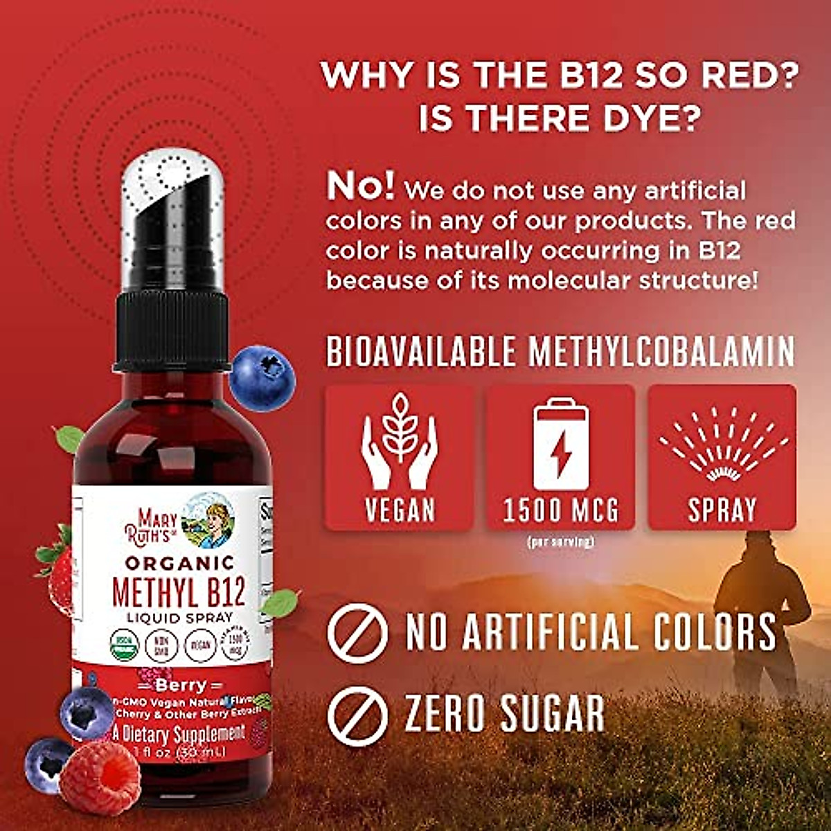 MaryRuth Organics Vitamin B12 Spray & Elderberry Gummies for Immune Support (Cherry) Bundle Liquid Spray for Nerve Function & Energy Boost | Organic Ingredients for Adults & Kids with Echinacea,