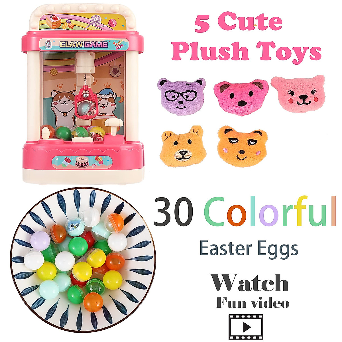 GcFoir Arcade Claw Machine Candy Crane Game Toy for Kids with Prizes Set - 50 Mini Toys Refill Prizes for Birthday (Pink)