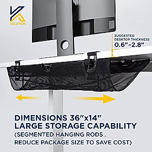 Under Desk Mesh Cable Management – 36 inch Cable Manager Tray for Cord Power Strip -No Drill Cable Management - Safe Wire Management Net for Desks, Office, and Home (Black)