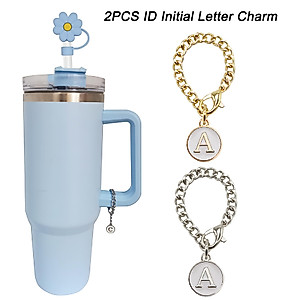 Altally 3PCS Straw Cover for Stanley Cup 30&40 Oz 10mm Flower Silicone Straw Topper Protector Lid with 2PCS Initial Personalized Letter Charm Stanley Tumblers Accessories (3pcs flowers+2pcs letter A)