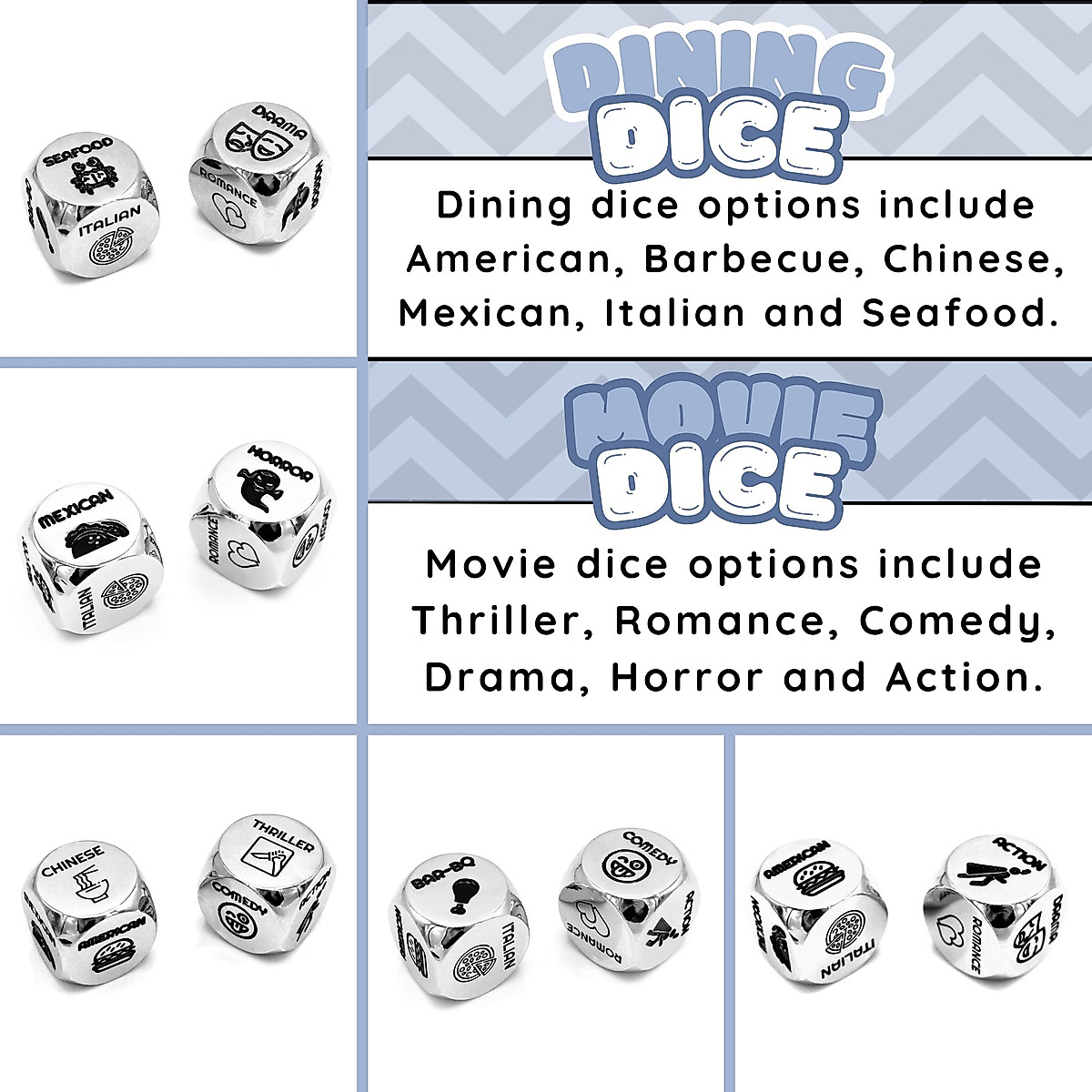 Luck Lab Date Decider Dice - Date Night Dice with Velvet Storage Bag (Dinner & A Movie Decider Dice)