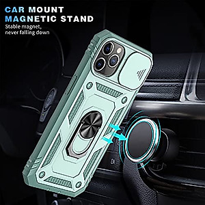 PASNEW for iPhone 11 Pro Case,Camera Slide Cover & 360° Kickstand & Charge Port Dust Plug,Military Multi-Layer Heavy Duty Full Body Shockproof Hard Shell Phone for iPhone 11 Pro,5.8 inch,Green