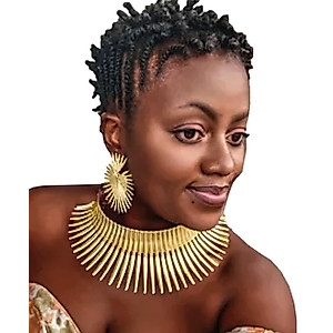 Fstrend Collar Choker Necklace Earrings Set Gold Flower Statement African Canine Tooth Shape Necklace Cleopatra Costumes Jewelry Accessories for Women and Girls (Gold)