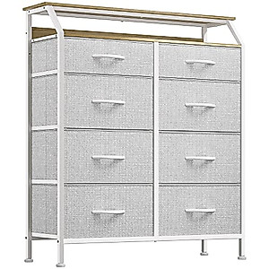 YITAHOME Fabric Dresser with 8 Drawers, Furniture Storage Tower Cabinet, Dresser for Bedroom, Living Room, Hallway, Closet, Sturdy Steel Frame, Wooden Top, Easy Pull Fabric Bins, Light Grey
