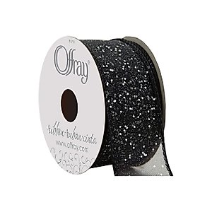 Offray Wired Edge Cosmic Glitz Craft Ribbon, 1 1/2-Inch x 9-Feet, Black