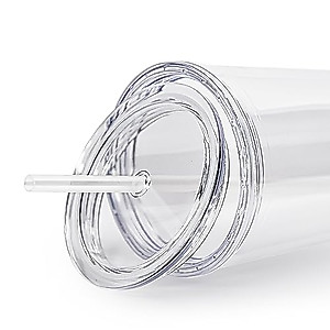 AGH 24oz Acrylic Double Wall Insulated Tumblers(4Pack), Transparent Drilled Plastic Double Wall Tumblers with Straw & Hole Stopper, Acrylic Snow Globe Tumbler