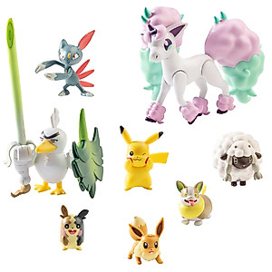 Pokémon Figure Battle Ready! 8-Pack Toy - Sword and Shield - includes 4.5" Ponyta & 2" Pikachu, Eevee, Wooloo, Sneasel, Yamper, Sirfetch'd & Morpeko - Gift for Kids, Boys & Girls - Ages 4+