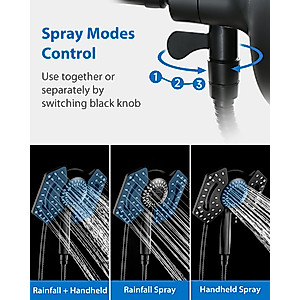 Black Shower Head with Handheld: 2-in-1 Shower Head High Pressure with Rainfall Shower Head Handheld Shower head Detachable Shower Head with Hose, 2.5GPM Double Shower Head Dual Shower Head Cambo