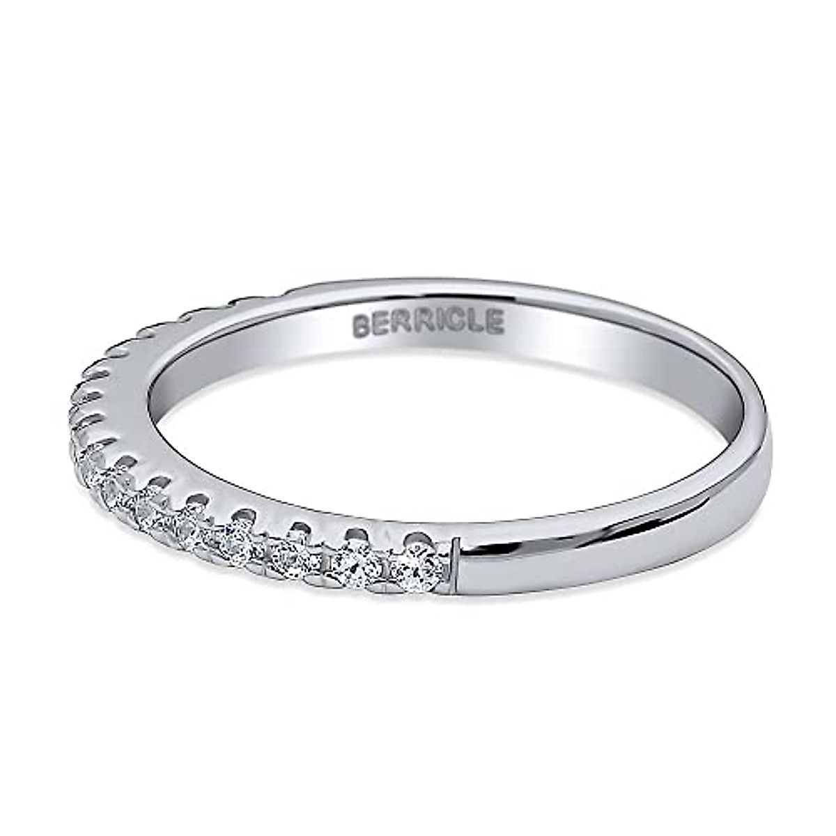 BERRICLE Sterling Silver Wedding Rings Cubic Zirconia CZ Half Eternity Ring for Women, Rhodium Plated Size 8