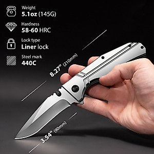 3.5" Blade Pocket Knife - Sharp Folding Knives for Men Women - Tactical Survival Camping Hunting Knofe - Gray EDC Knife with Pocket Clip - Gift for Men - Stocking Stuffers 140106
