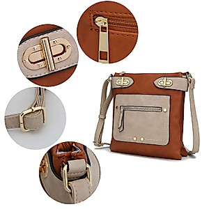 MKF Crossbody Bags for Women – PU Leather Lady Pocketbook Handbag – Side Messenger Purse, Shoulder Strap Tan-Brown