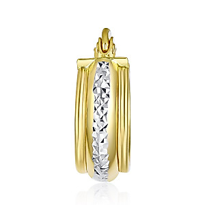 14k REAL Two Tone Gold 6mm Thickness Huggie Hoop Earrings (15mm Diameter)