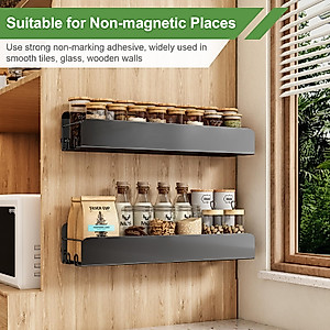 Kitstorack Spice Rack Wall Mount, 2 Pack 15.7" Oversize Spice Rack Organizer without Drilling Large Adhesive Hanging Spice Racks, Kitchen Essentials Home Decor, Black,for Smooth Walls
