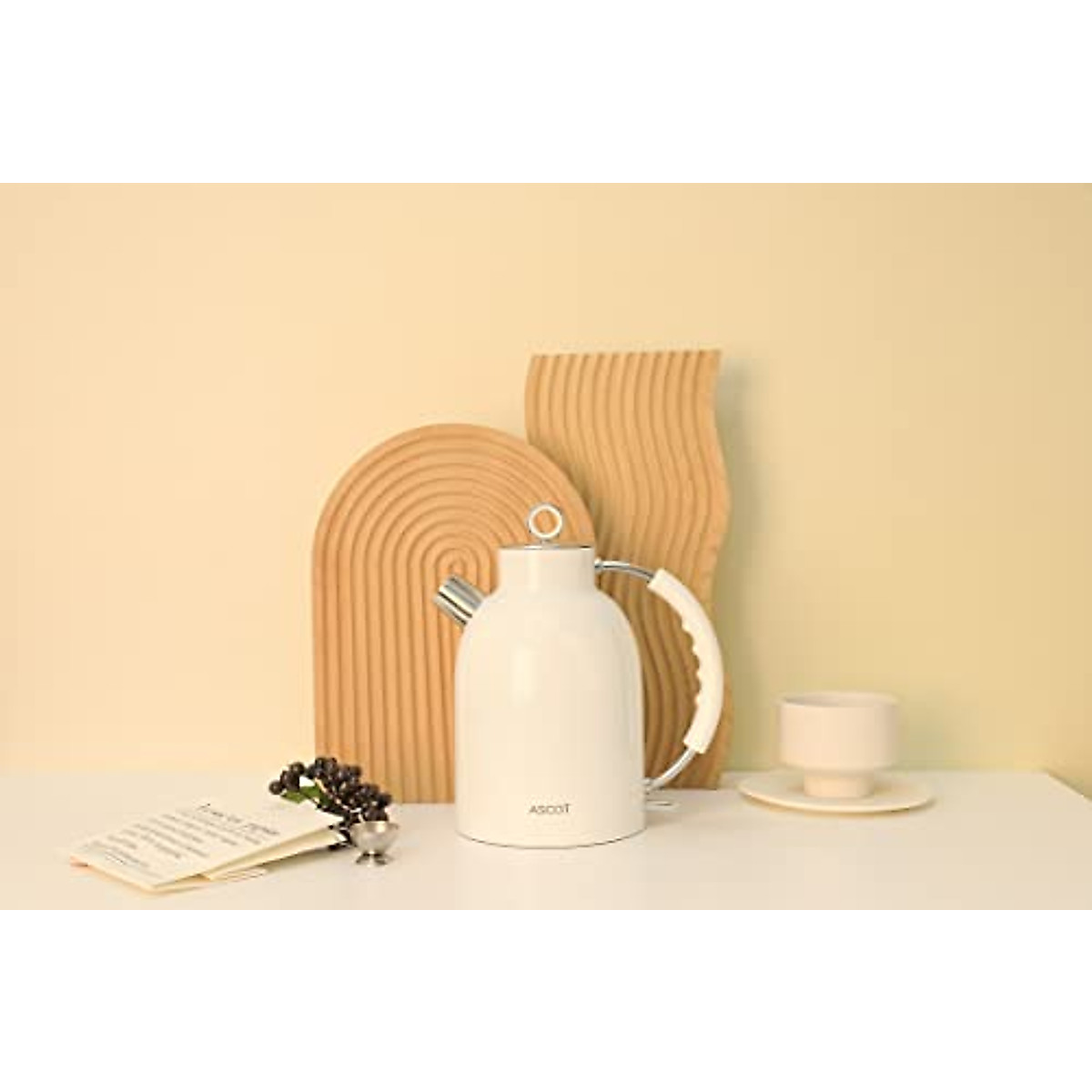 Electric Kettle, ASCOT Stainless Steel Electric Tea Kettle, 1.7QT, 1500W, BPA-Free, Cordless, Automatic Shut-off, Fast Boiling Water Heater - White
