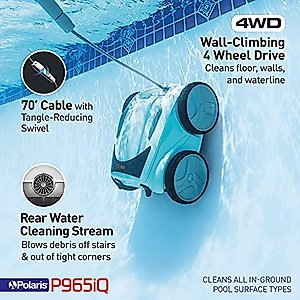 Polaris P965iQ Sport Robotic Pool Cleaner, Automatic Vacuum for InGround Pools up to 60ft, Smart App, WiFi, Amazon Alexa, 70ft Swivel Cable w/Strong Suction & Easy Access Filter Canister