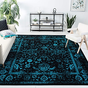 SAFAVIEH Adirondack Collection 6' Square Black / Teal ADR109K Oriental Distressed Non-Shedding Living Room Bedroom Dining Home Office Area Rug