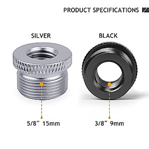 4 Pack Screw Thread Adapter, 5/8" Male to 3/8" Female Mic Screw for Blue Yeti/Blue Snowball/Blue Yeti X Microphone Stand Mount by Frgyee (Black & Silver)